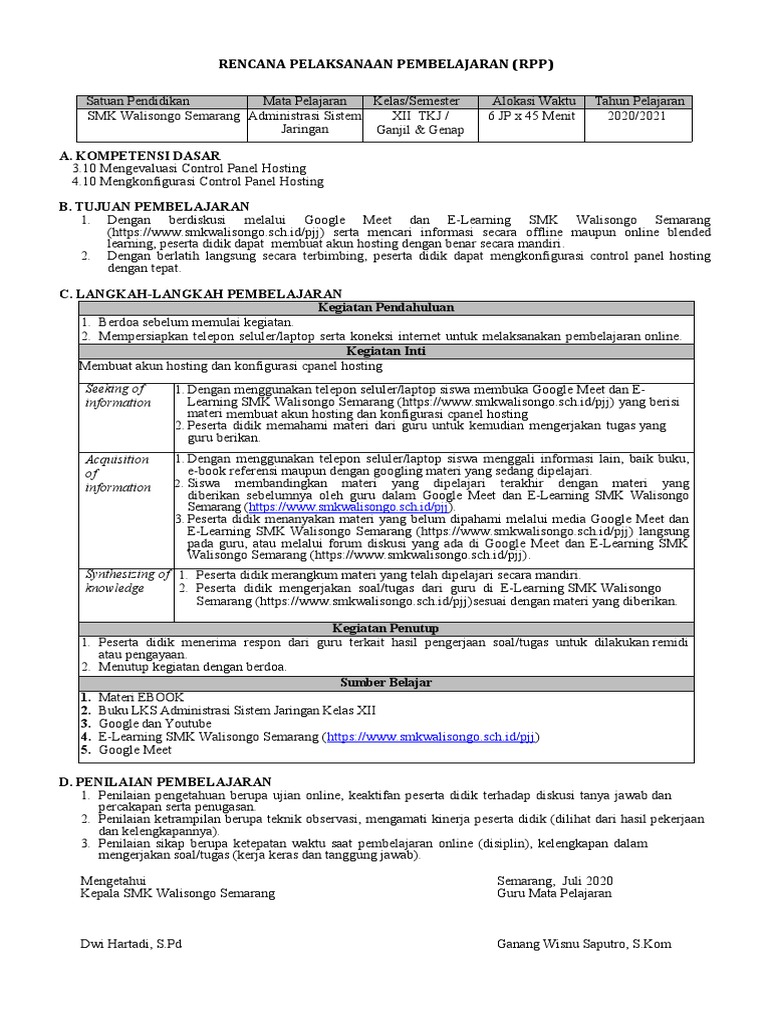 RPP DARING ASJ KELAS XII Ganjil Dan Genap | PDF