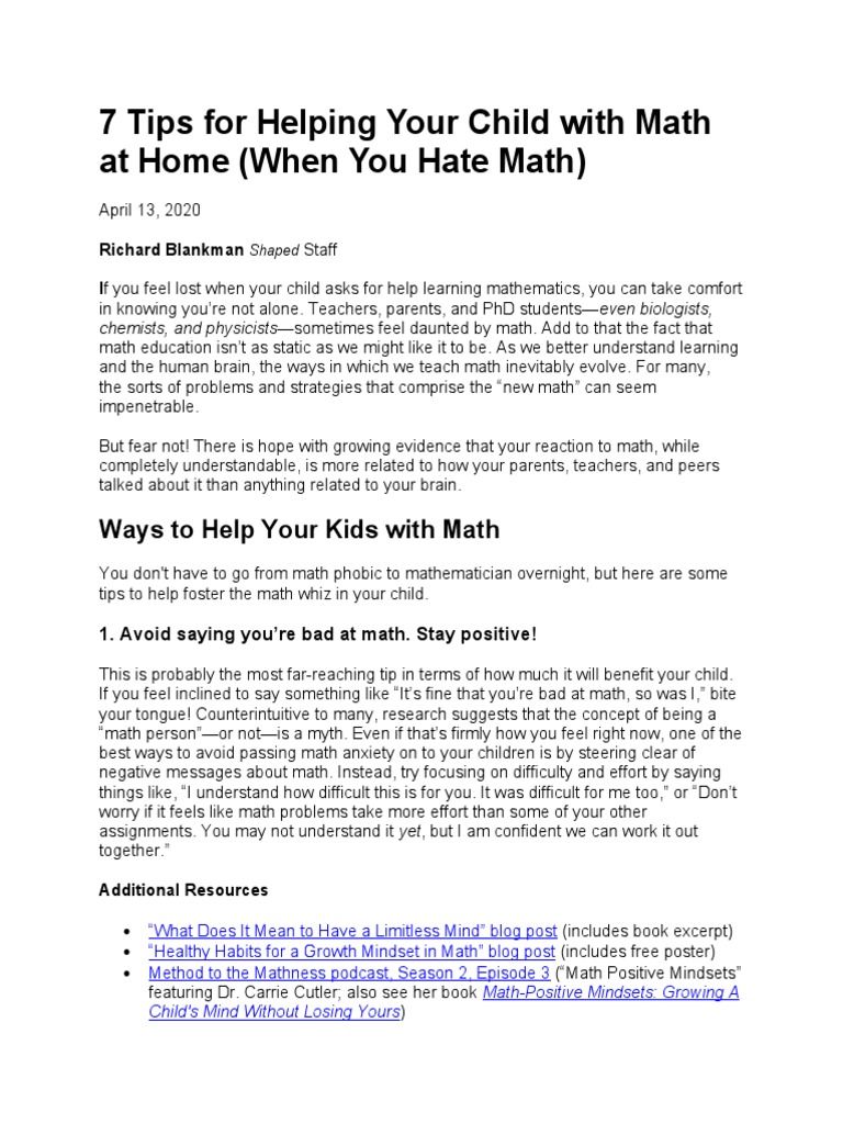 Help Your Child With Math | PDF | Multiplication | Teaching Mathematics