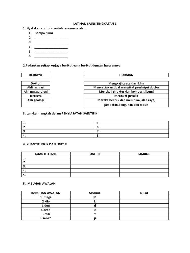 Latihan Sains Tingkatan 1 | PDF