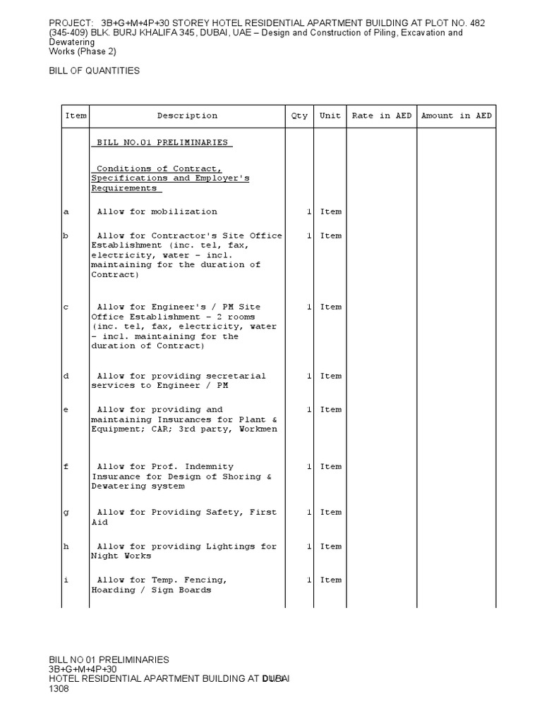 Piling BOQ | PDF | Deep Foundation | Dubai