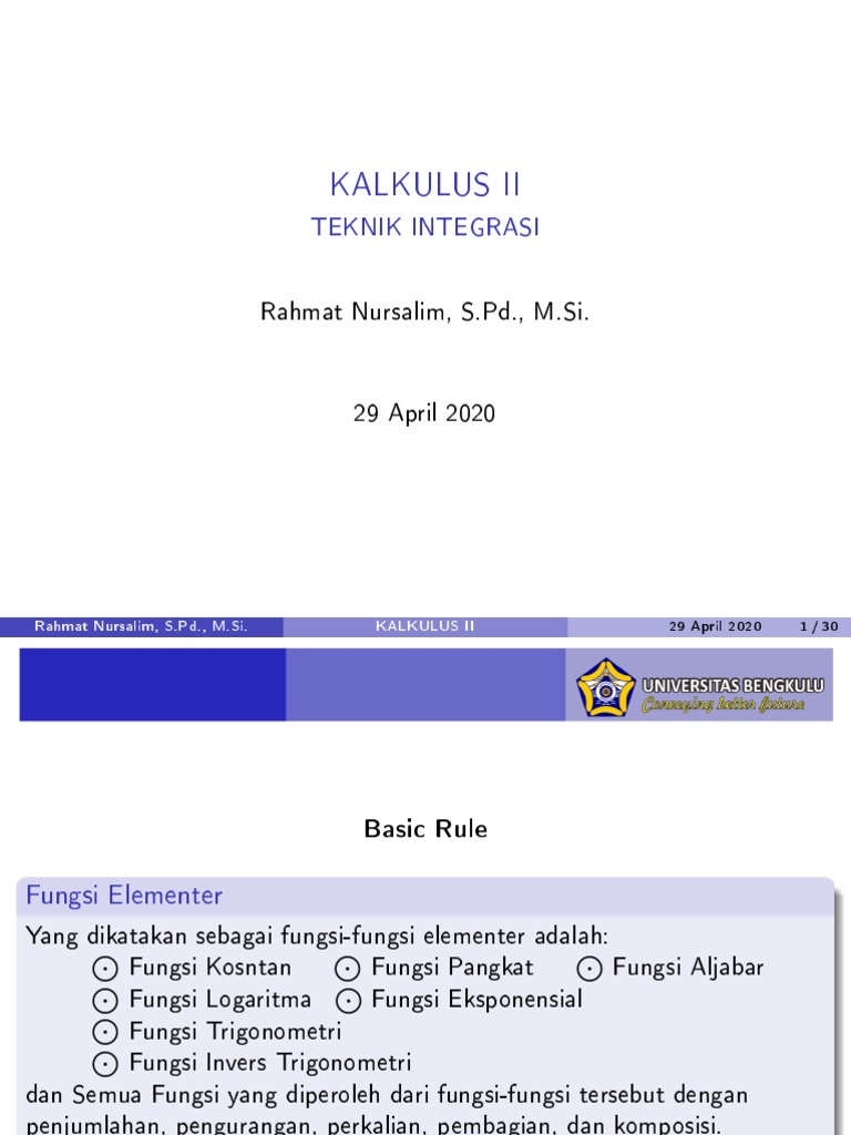 Teknik Integrasi dalam Kalkulus II | PDF