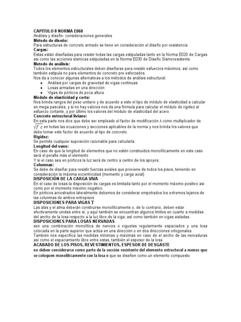 Capitulo 8 Norma E060 | PDF | Rigidez | Hormigón