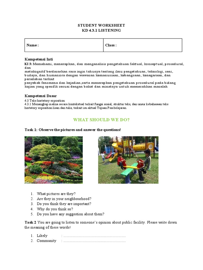 Providing Public Facilities for the Community: A Student Worksheet on ...