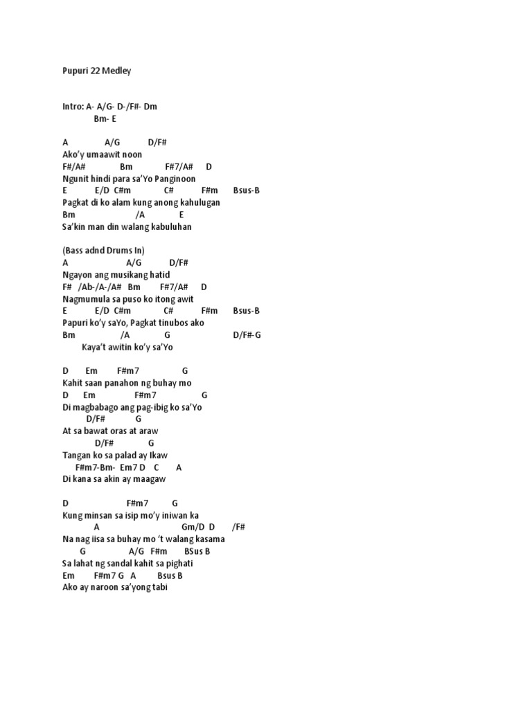 Papuri 22 Medley Chords and Lyrics | PDF