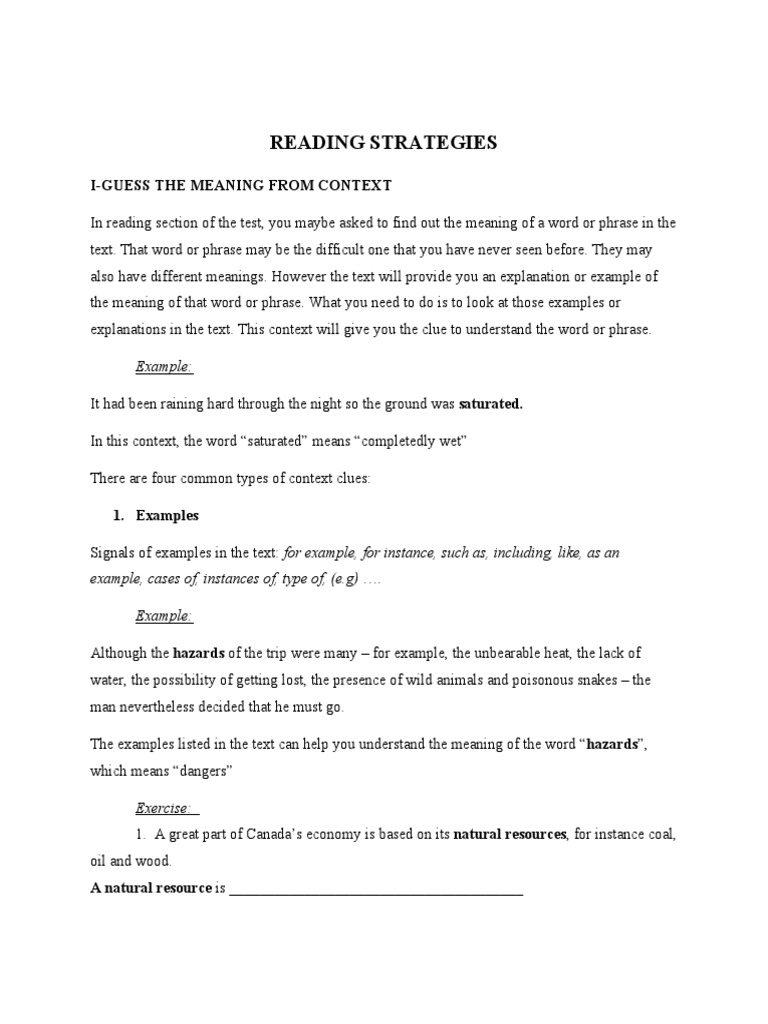 Reading Strategies: I-Guess The Meaning From Context | PDF | Question ...