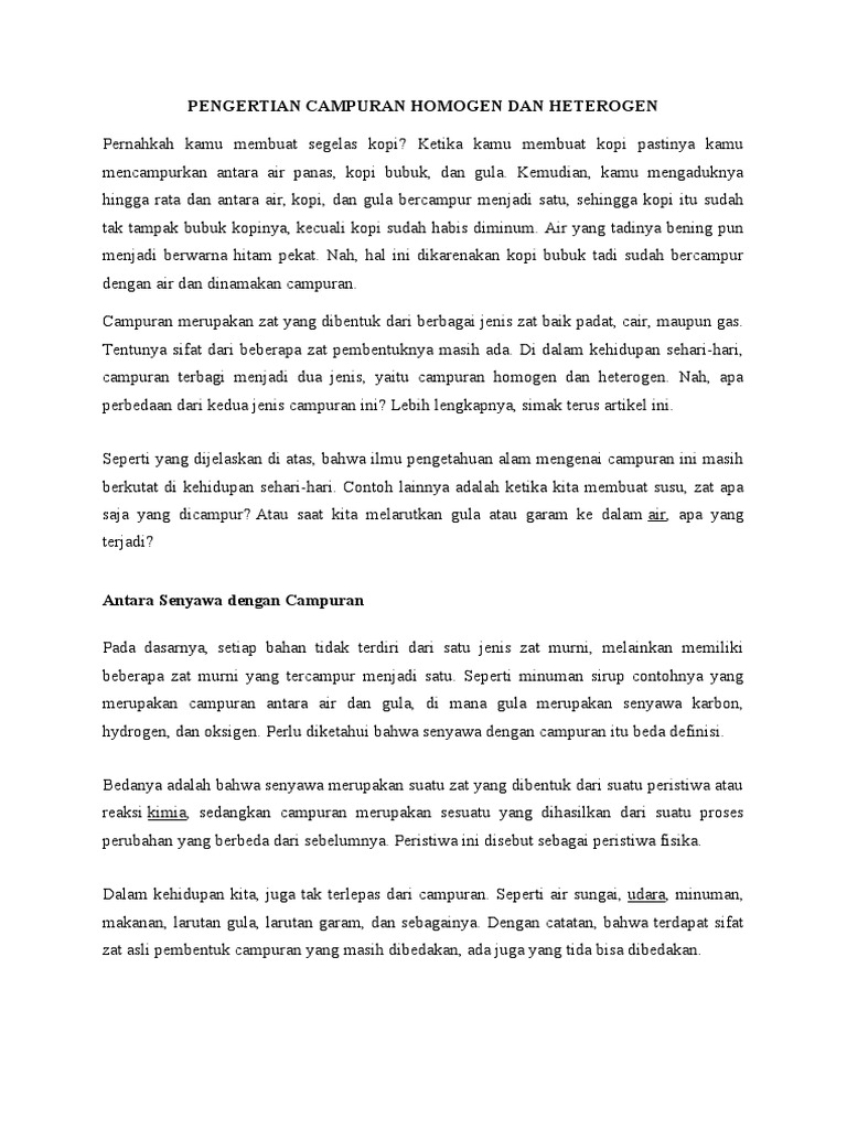 Pengertian Campuran Homogen Dan Heterogen | PDF