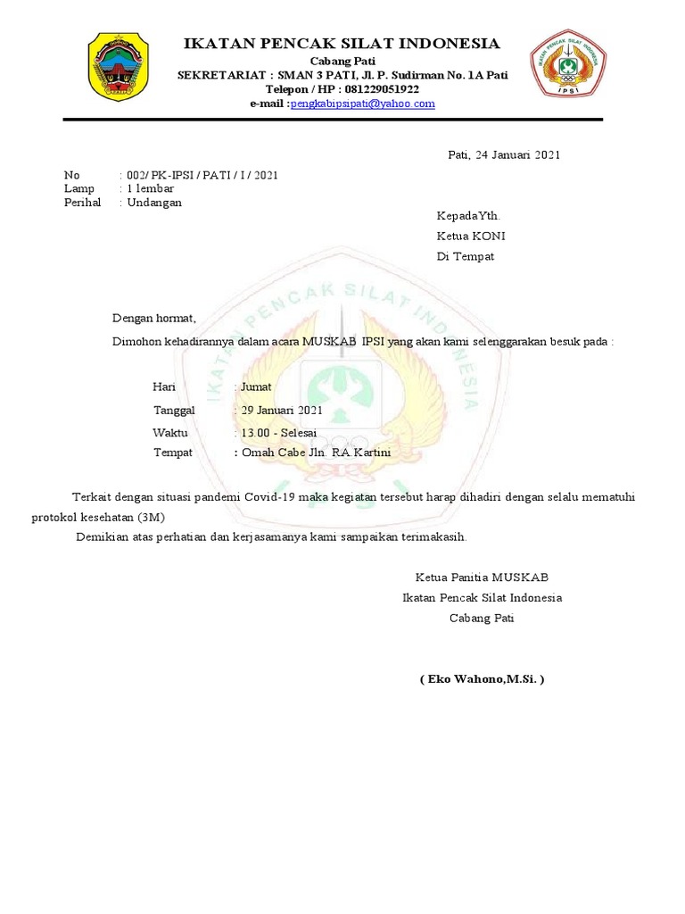 Undangan MUSKAB IPSI Pati 2021 | PDF