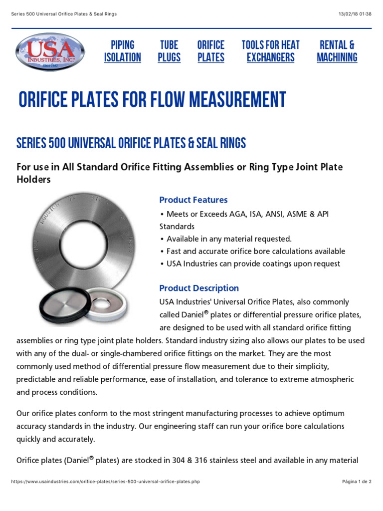 Series 500 Universal Orifice Plates & Seal Rings | PDF | Pipe (Fluid ...