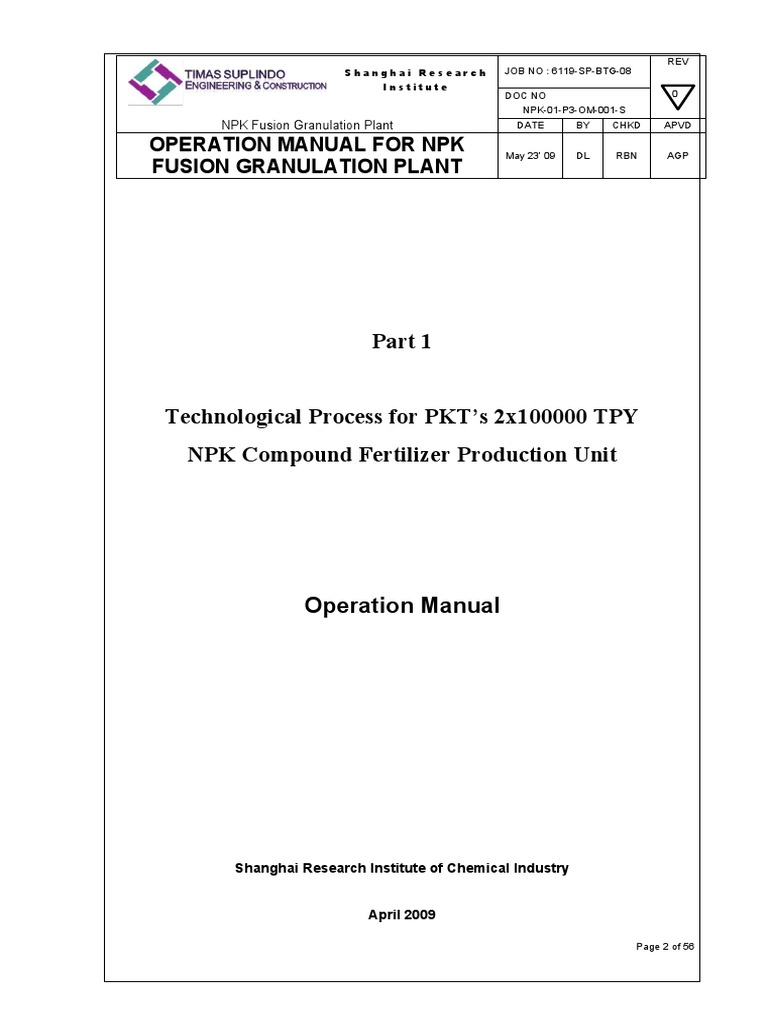 NPK Fusion Granulation Plant Manual | PDF | Urea | Fertilizer