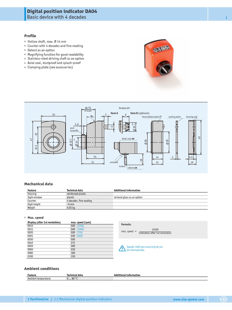 Data Sheet Da04 SIKO | PDF | Manufactured Goods | Mechanical Engineering