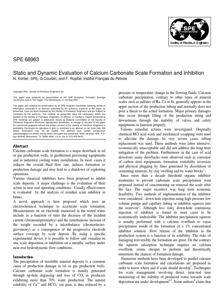 Static and Dynamic Evaluation of Calcium Carbonate Scale Formation and ...