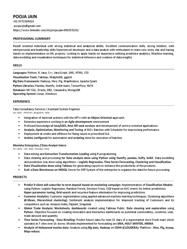 Resume Pooja Jain PDF | PDF | Analytics | Software Engineering