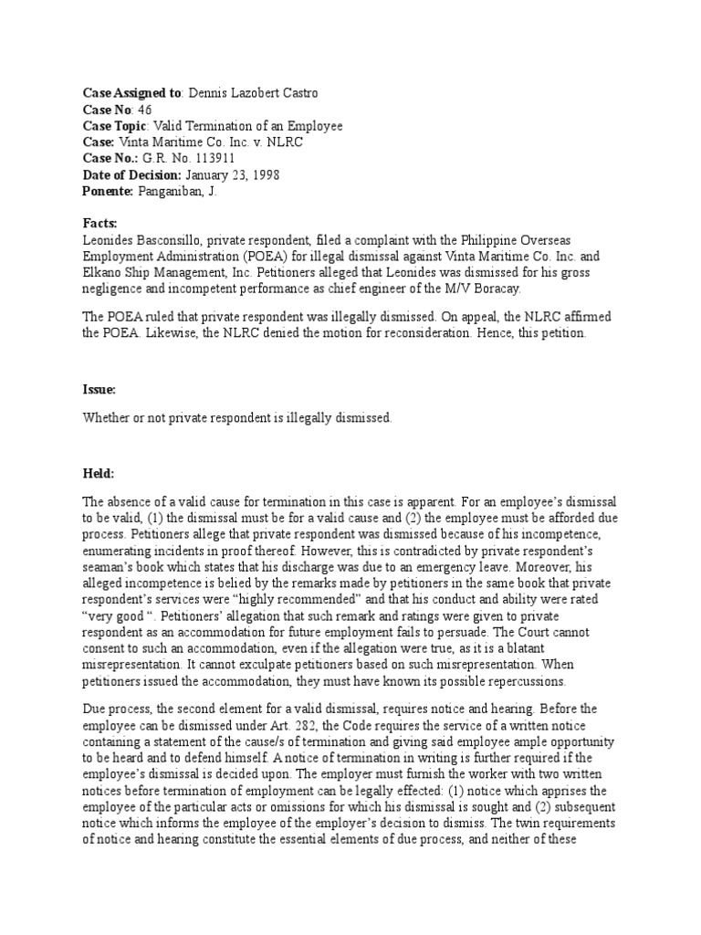 Valid Termination Requires Valid Cause and Due Process | PDF ...