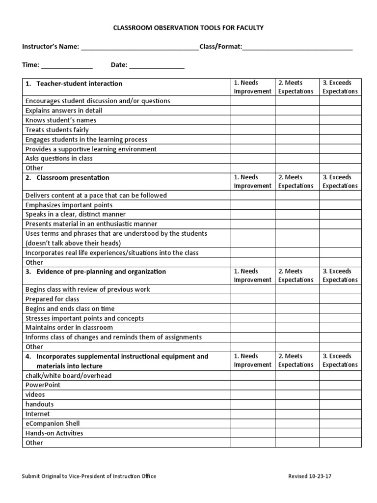 Classroom Observation Tool Template | PDF | Lecture | Educational ...