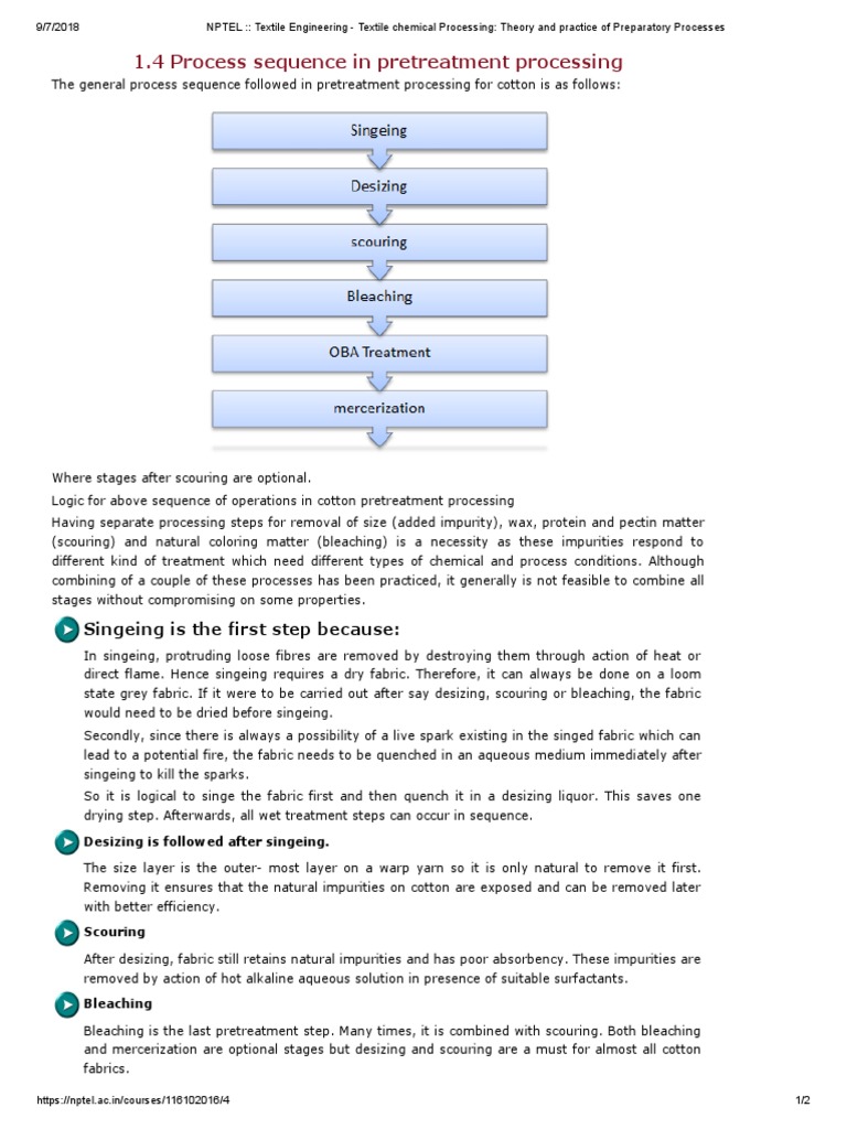 Textile Pretreatment Process Sequence | PDF | Textile Manufacturing ...
