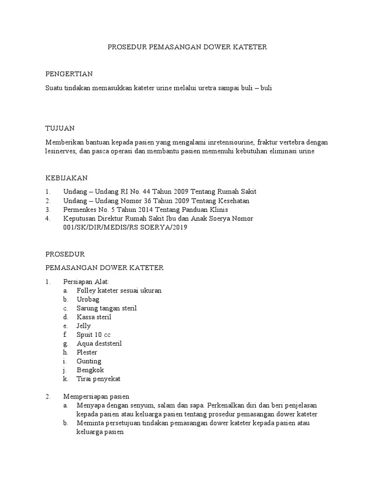 Prosedur Pemasangan Dower Kateter | PDF | Griya & Taman | Kesehatan ...