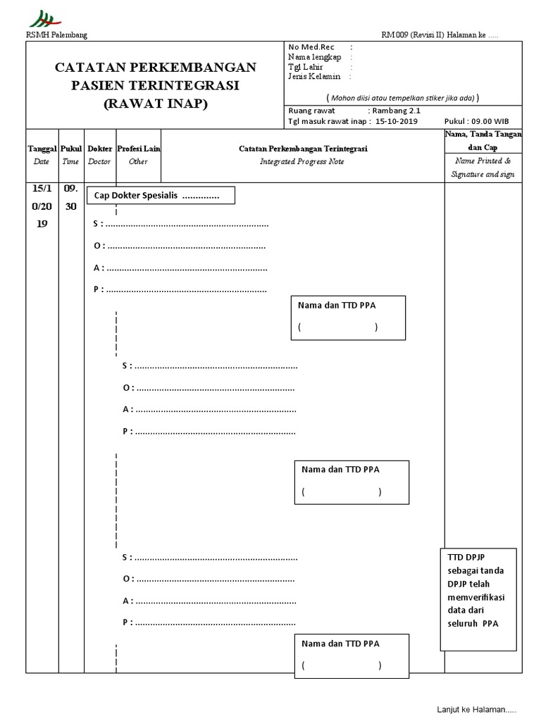 Contoh CPPT Rawat Inap Pasien | PDF