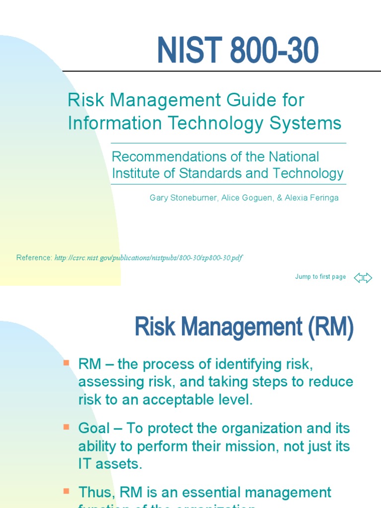 Risk Management Guide For Information Technology Systems: NIST 800-30 ...