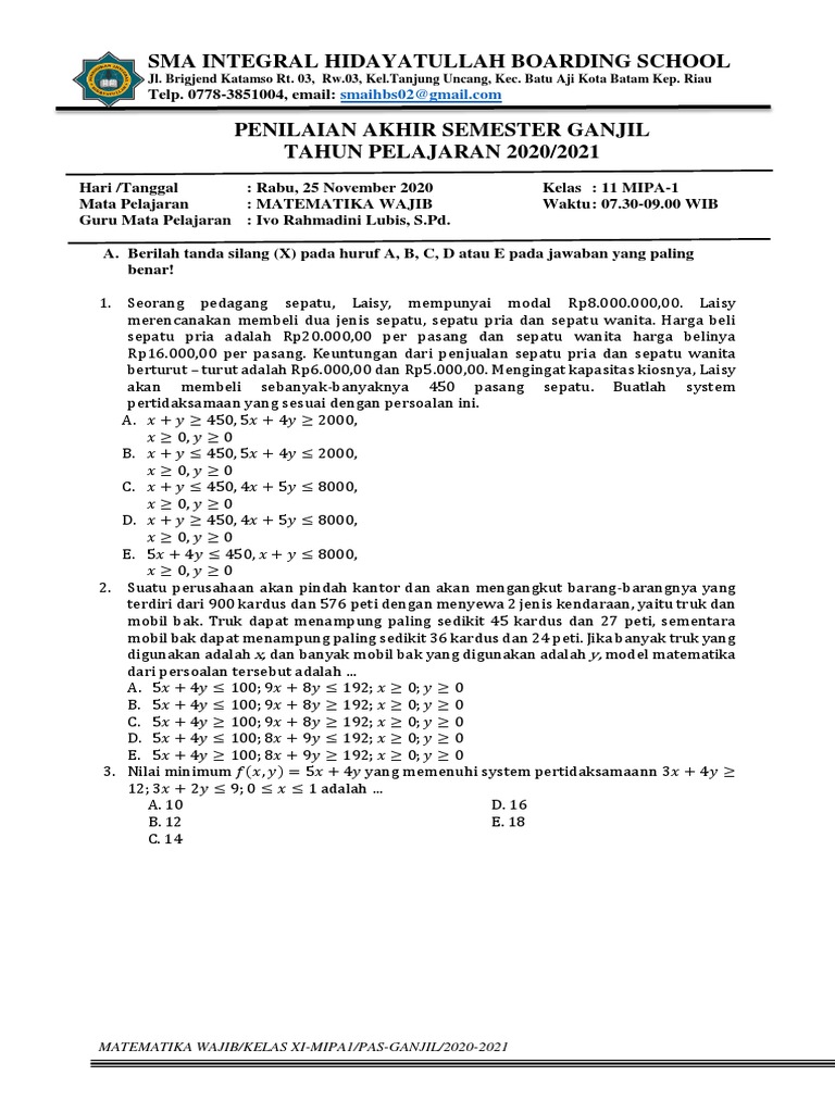 Kelas 11 Mipa PAS GANJIL MATEMATIKA WAJIB | PDF