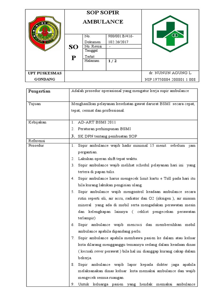 Sop Sopir Ambulance | PDF