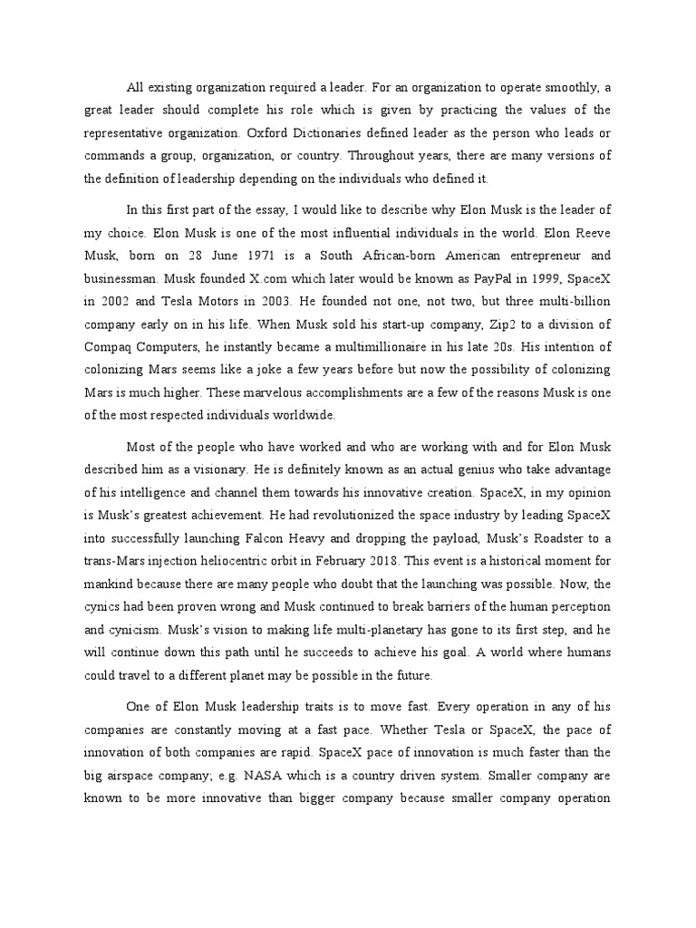 Management Essay Elon Musk | PDF | Elon Musk | Space X