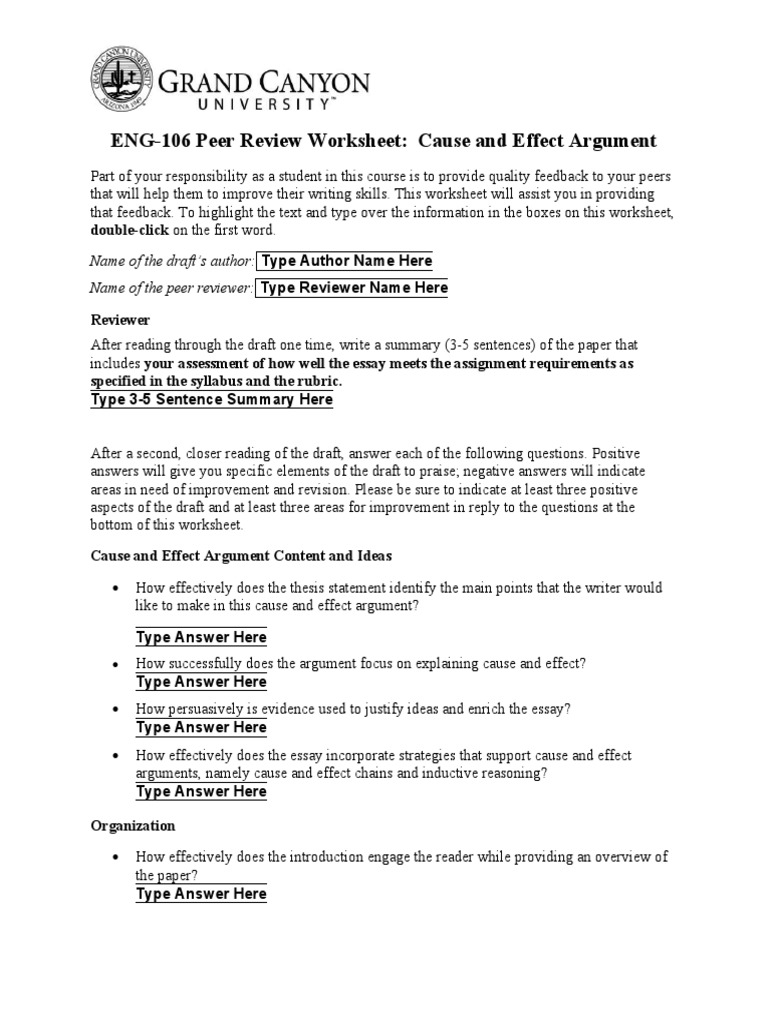 ENG-106 Peer Review Worksheet | PDF | Essays | Argument