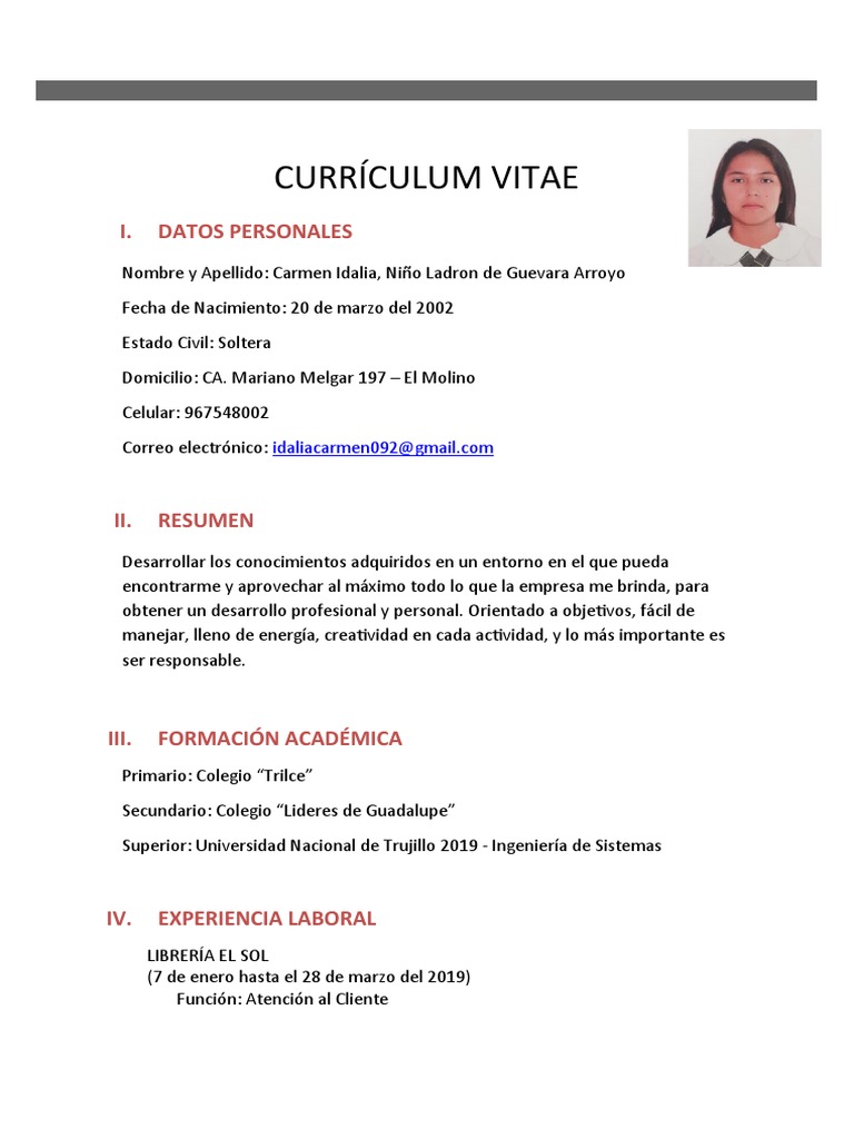 Plantilla de Curriculum Vitae para Estudiantes | PDF