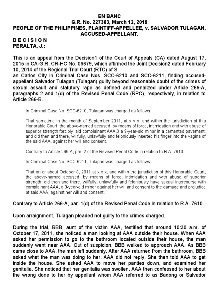 People V Tulagan | PDF | Rape | Sexual Assault