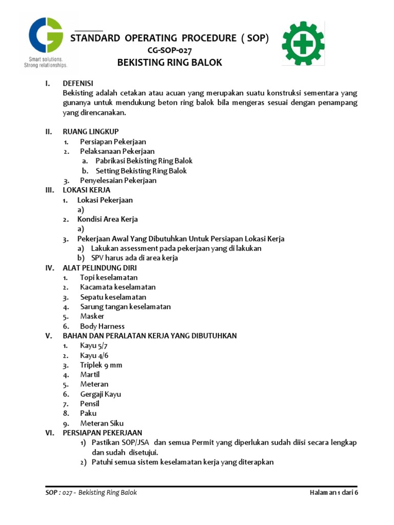 Prosedur Bekisting Ring Balok | PDF