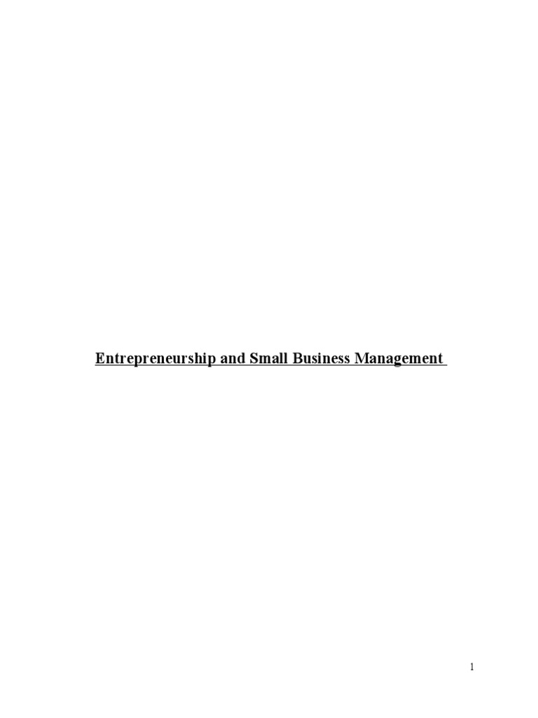 Entrepreneurship and Small Business Management | PDF | Entrepreneurship ...