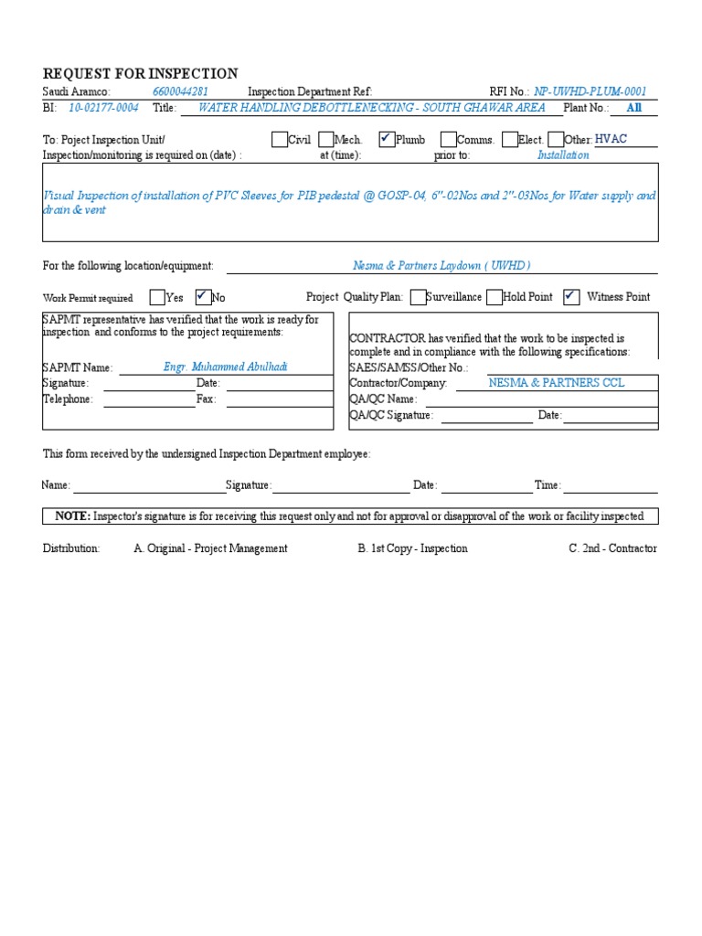 Plumbing Rfi Front Sheet | PDF | Pipe (Fluid Conveyance) | Building ...
