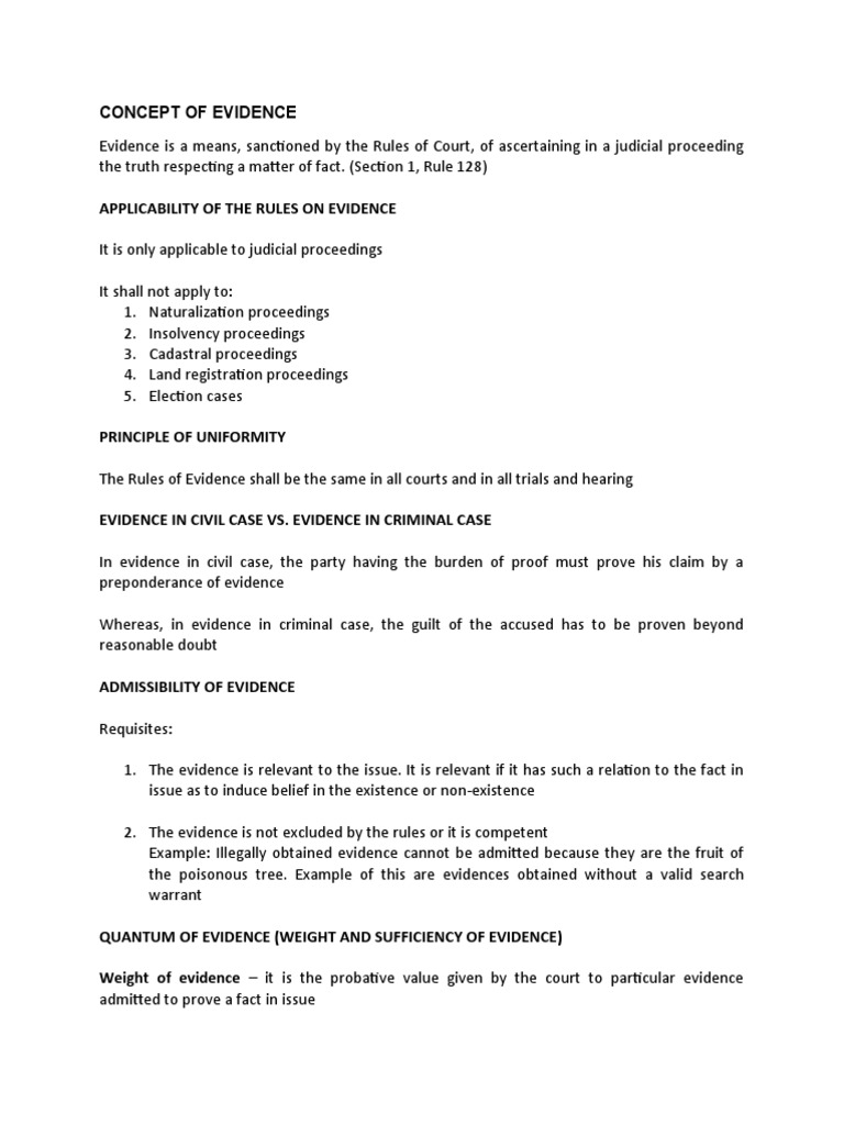 CONCEPT OF EVIDENCE Notes | PDF | Burden Of Proof (Law) | Evidence