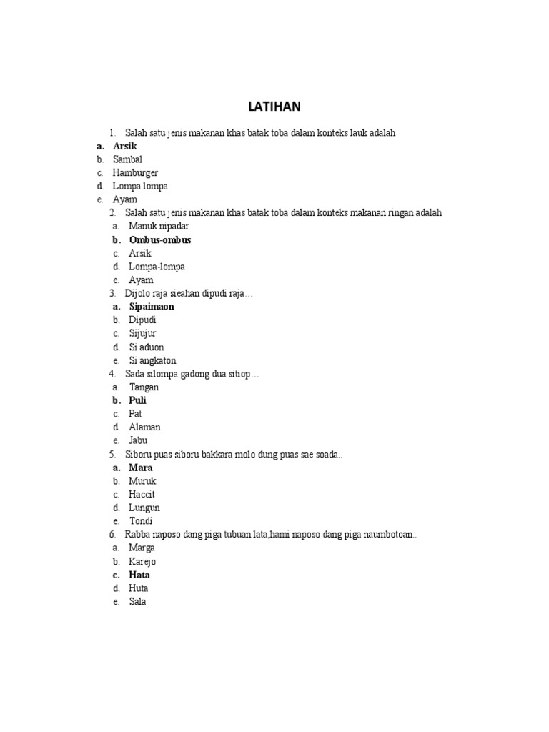 Soal Bahasa Batak Toba Kelas 4-6 SD | PDF