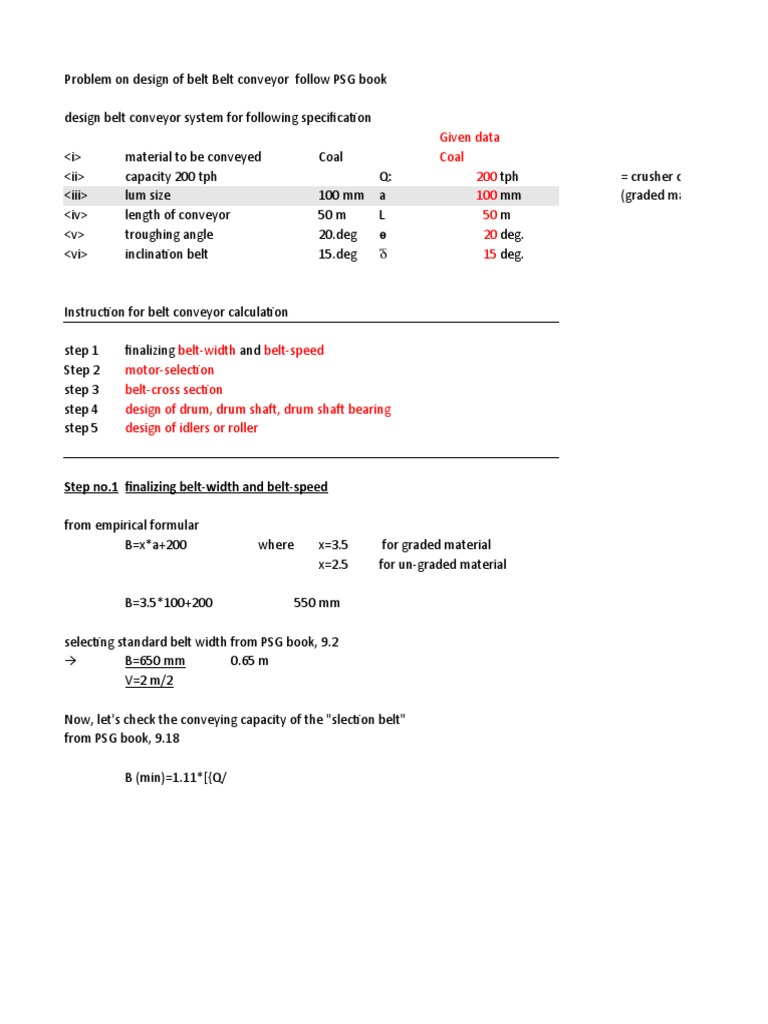 Belt Conveyor Design - PSG Book - Exxample | PDF | Teaching Methods ...