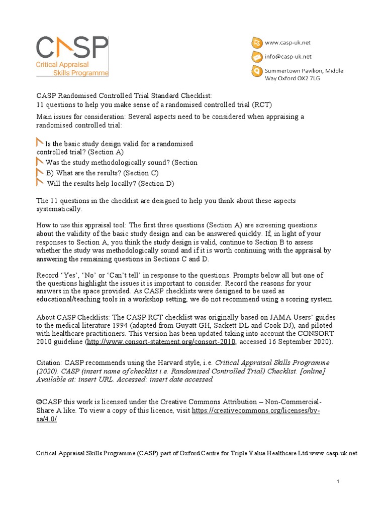 5a CASP - Critical Appraisal Checklist - RCT | PDF | Randomized ...
