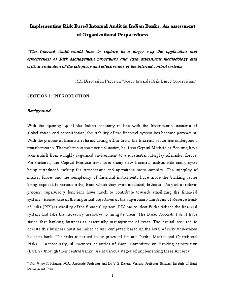 Risk-Based Internal Audit in Indian Banks | PDF | Risk Assessment ...