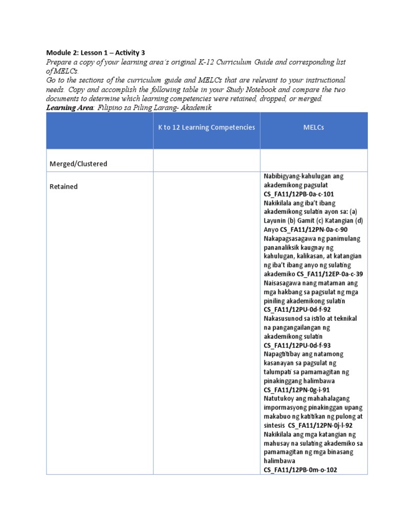 Module 2 Lesson 1 Activity 3 | PDF