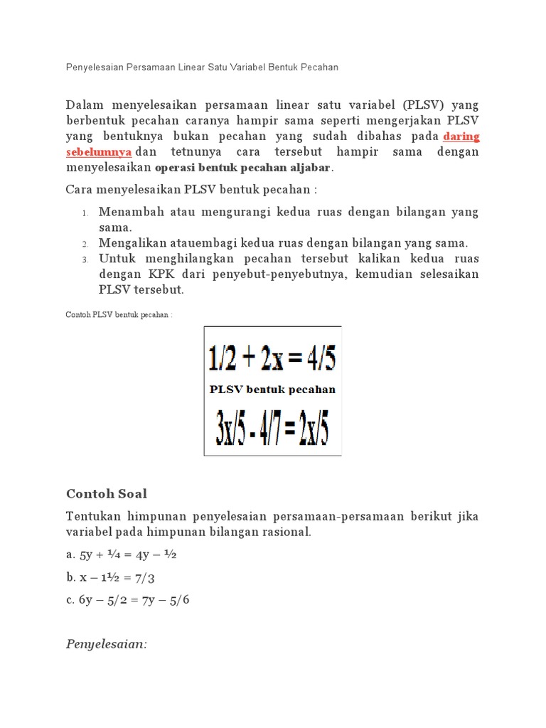 PLSV Bentuk Pecahan | PDF