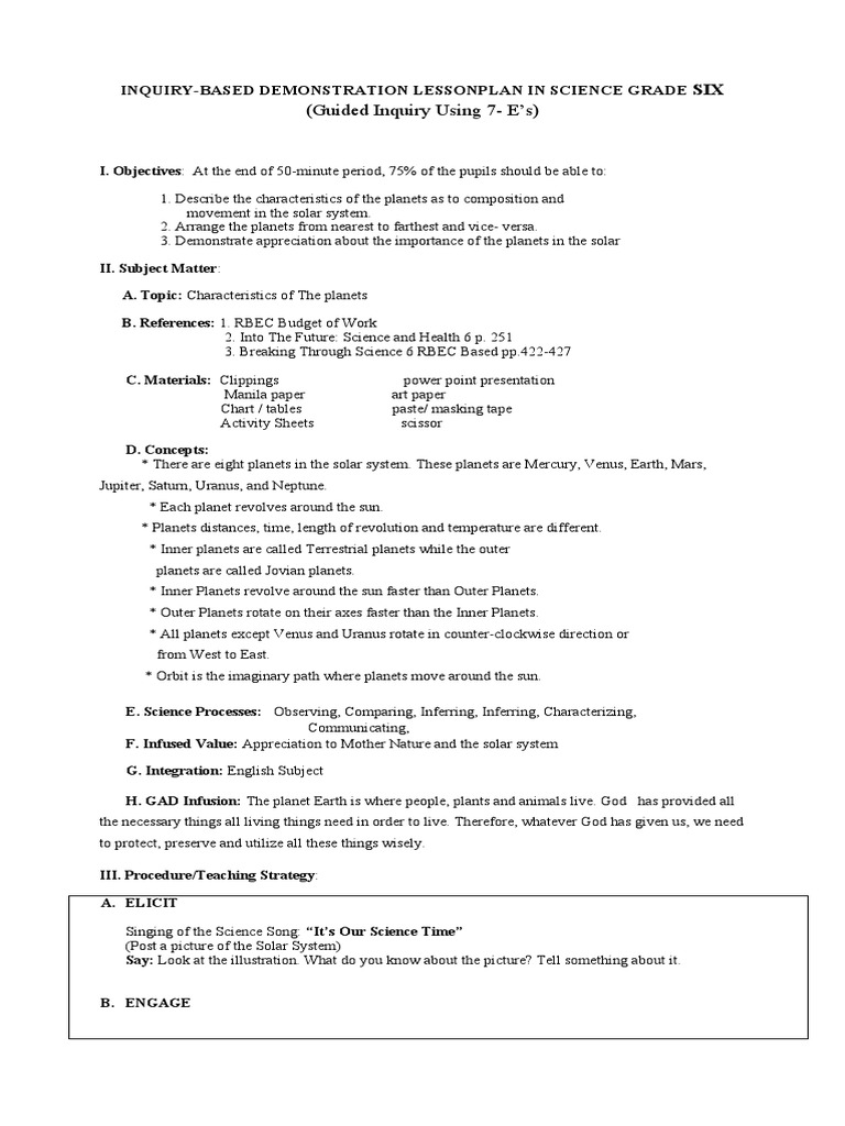 (Guided Inquiry Using 7-E's) : Inquiry-Based Demonstration Lessonplan ...