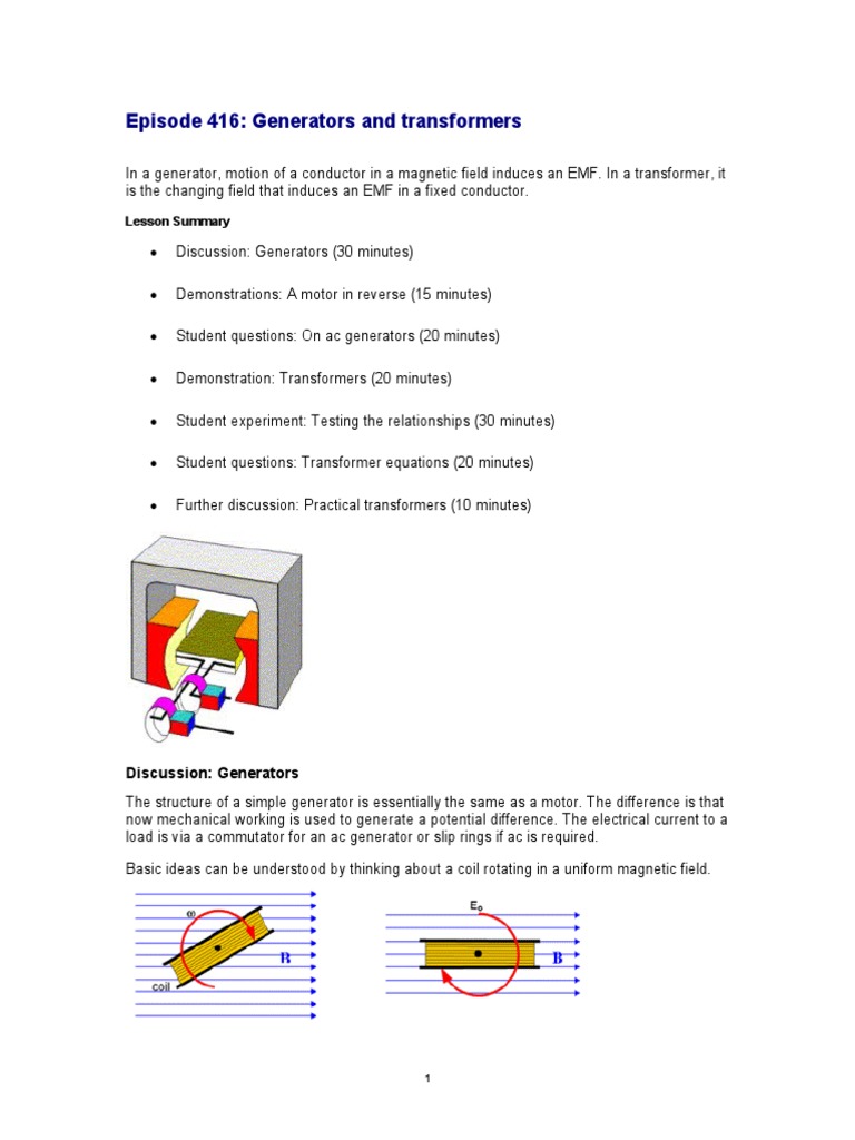 Exploring the Fundamental Principles of Generators and Transformers Through Hands-On ...