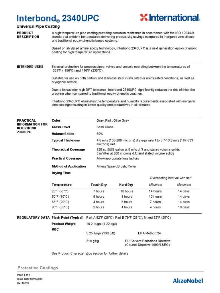 Interbond 2340UPC: Universal Pipe Coating | PDF | Epoxy | Volatile ...