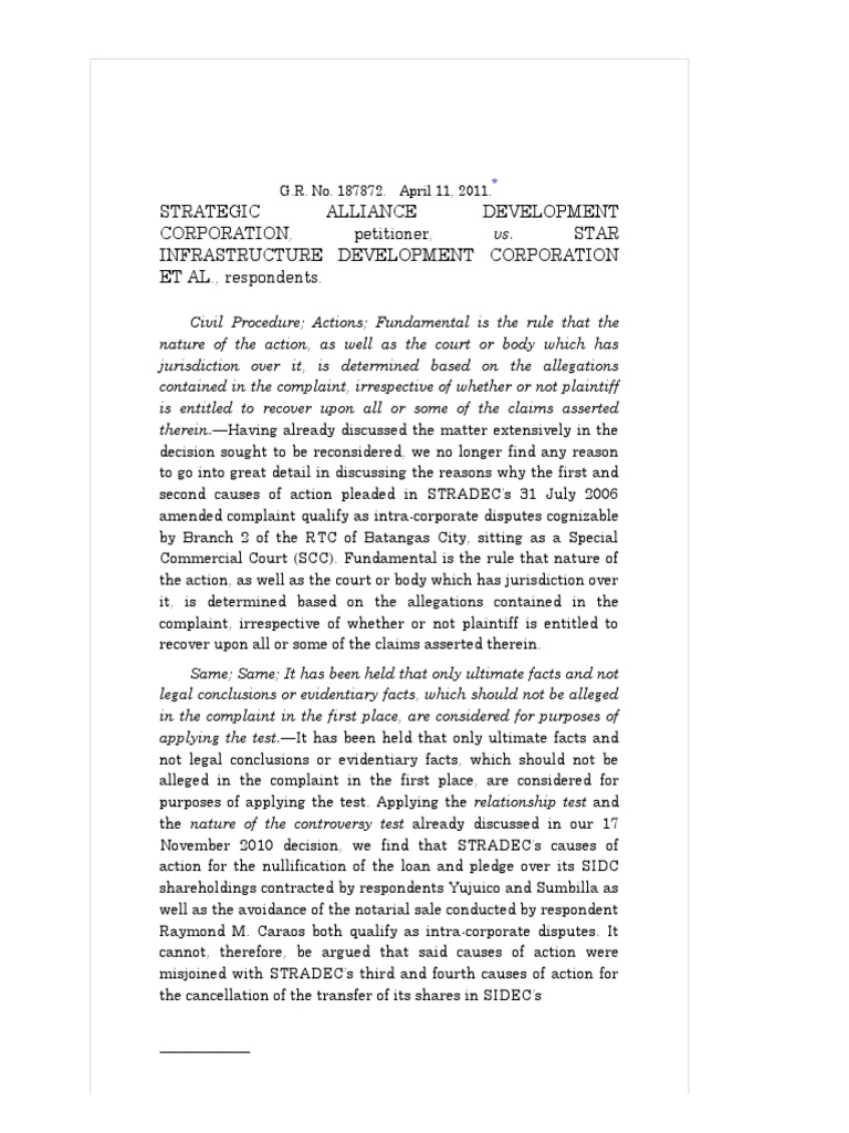 Strategic Alliance Devt Corp v. Star Infrastructure Corp | PDF ...