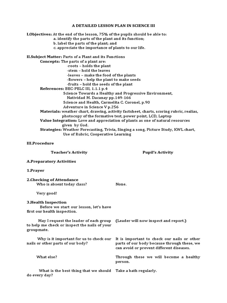 A Detailed Lesson Plan in Science III | PDF | Plants | Leaf