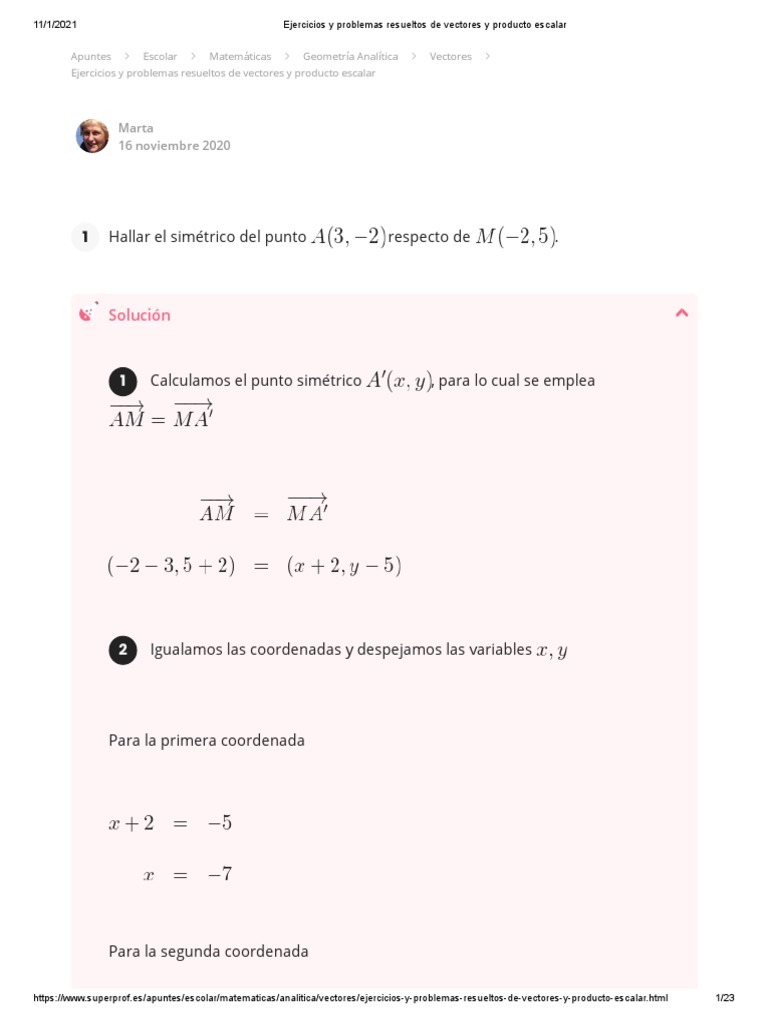 Ejercicios y Problemas Resueltos de Vectores y Producto Escalar | PDF | Vector Euclidiano ...