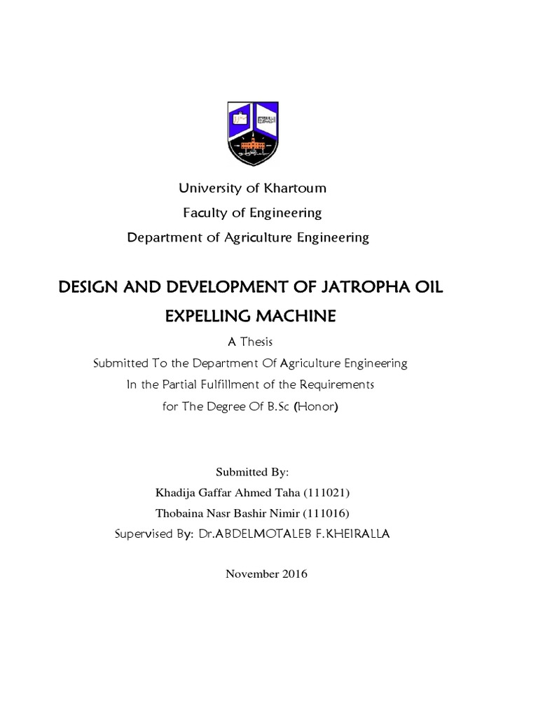Design and Development of Jatropha Oil Expelling Machine | PDF ...