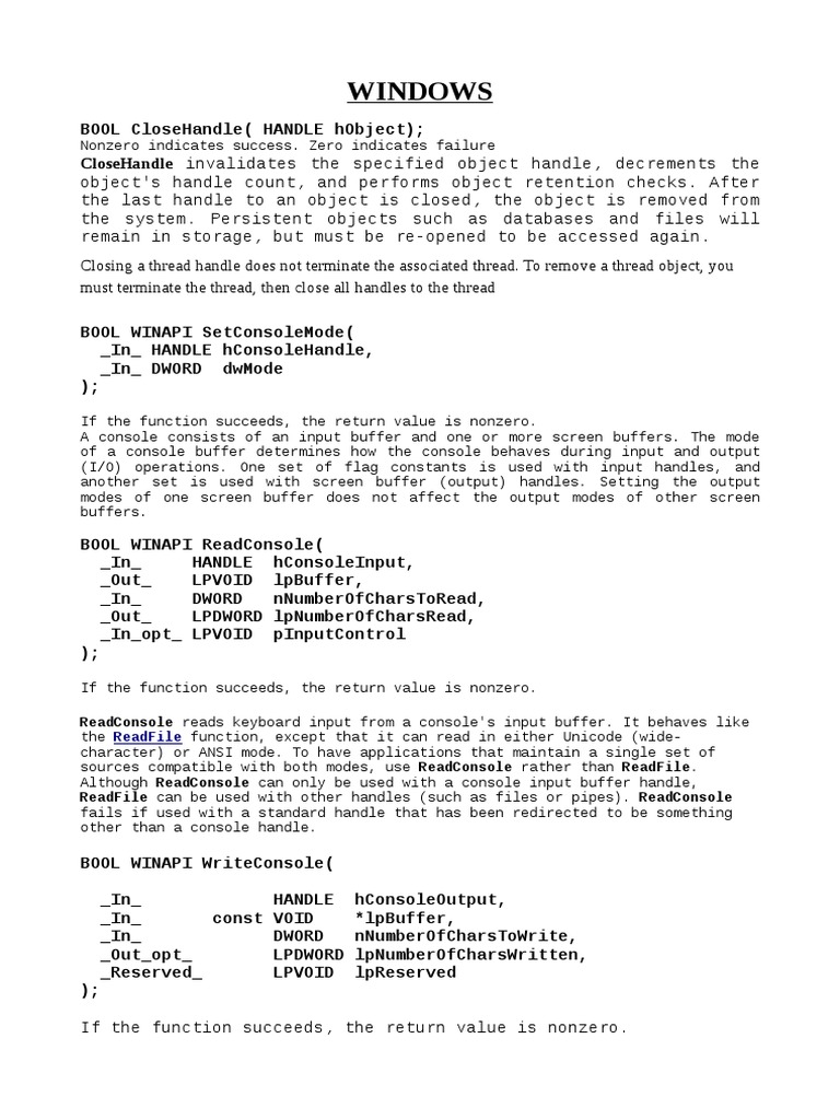 Windows API functions for handles, processes, timers and security | PDF ...