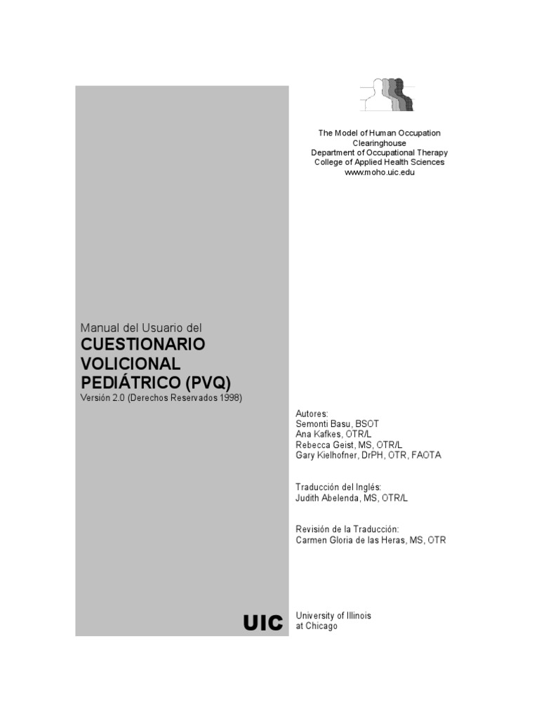 Cuestionario Volicional Pediátrico | PDF | Terapia ocupacional ...