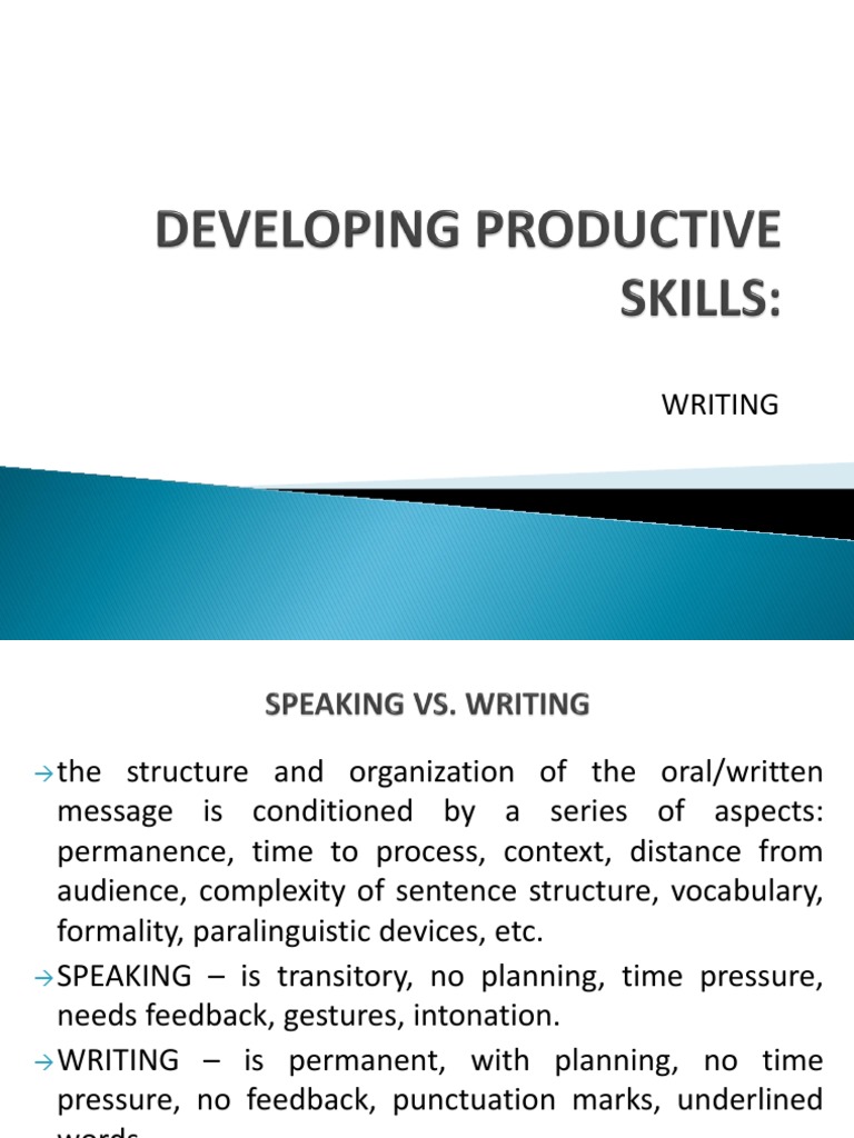 Developing Productive Skills - Writing | PDF | Vocabulary | Sentence ...