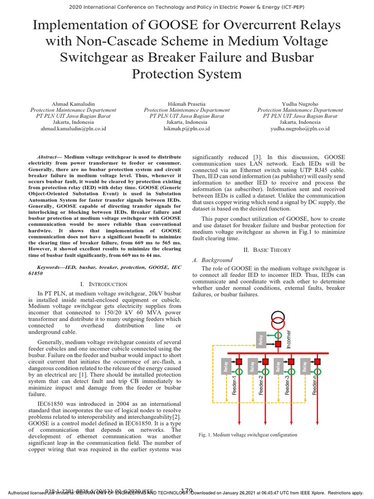 Implementation of GOOSE For Overcurrent Relays With Non-Cascade Scheme ...
