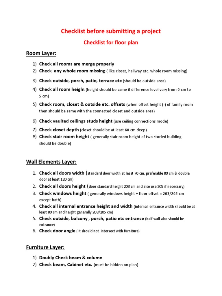 Floor Plan Checklist | PDF | Porch | Door
